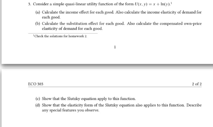 Solved Consider a simple quasi-linear utility function of | Chegg.com