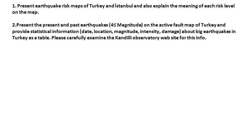 Solved 1. Present earthquake risk maps of Turkey and | Chegg.com