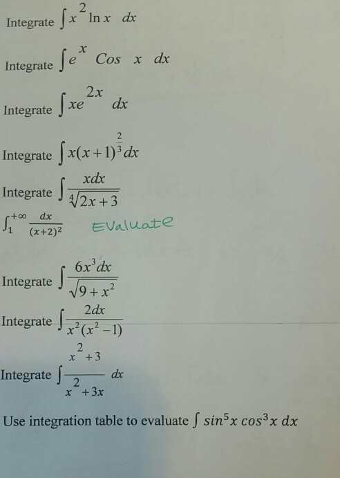 Solved Integrate Jx Inx dr Integrate Je Cos x dx Integrate | Chegg.com