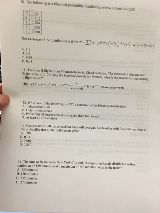 Solved The following a binomial probability distribution | Chegg.com