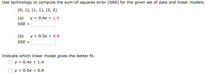Solved Use technology to compute the sum-of-squares error | Chegg.com