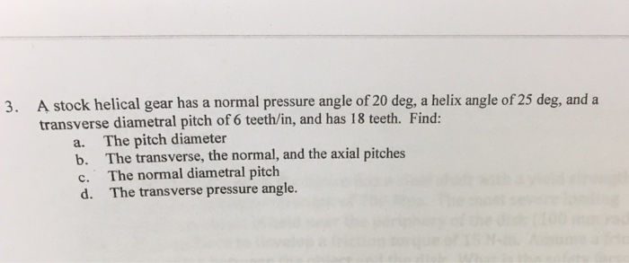 Solved A stock helical gear has a normal pressure angle of | Chegg.com