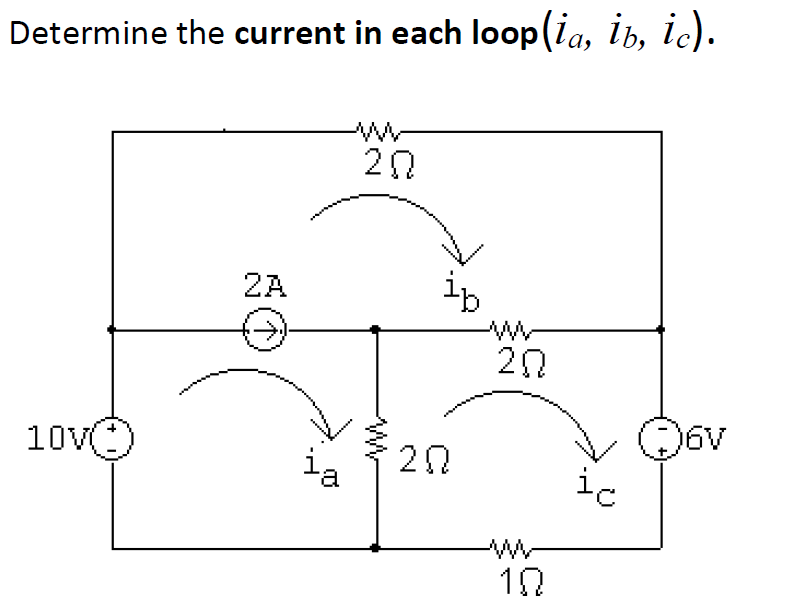 Solved Determine the current in each loop(i_a, i_b, i_c). | Chegg.com