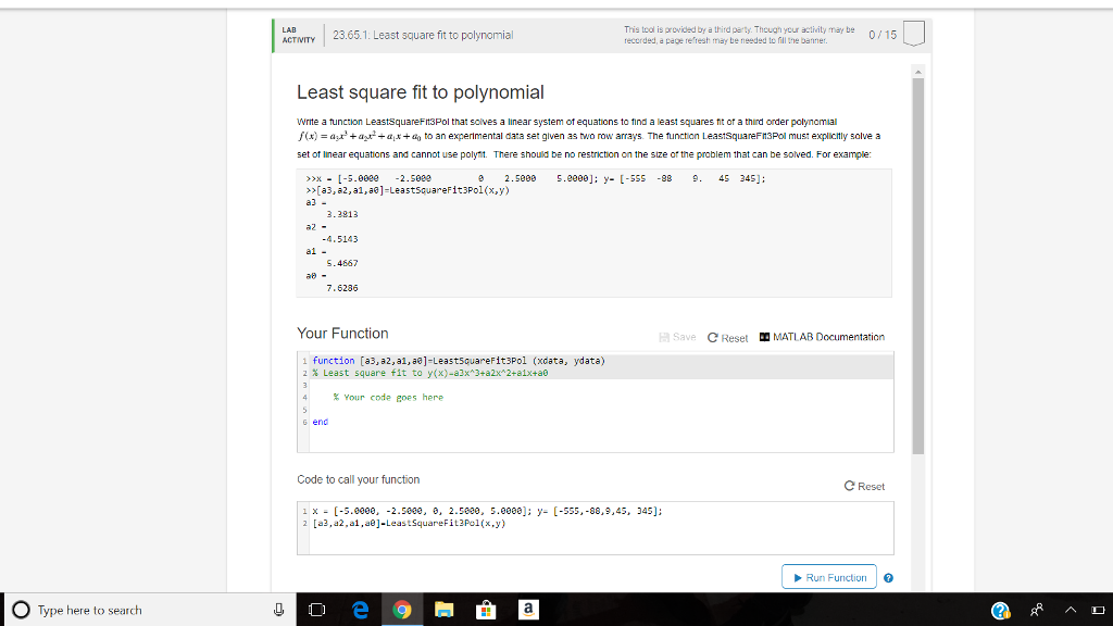 Solved 23.65.1. Least square fit to polynomial This tool is | Chegg.com