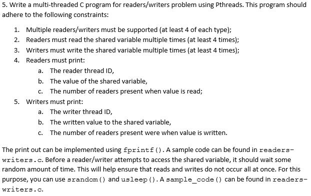 Solved 5. Write a multi-threaded C program for | Chegg.com