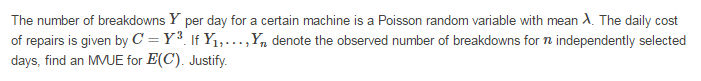 The number of breakdowns Y per day for a certain | Chegg.com