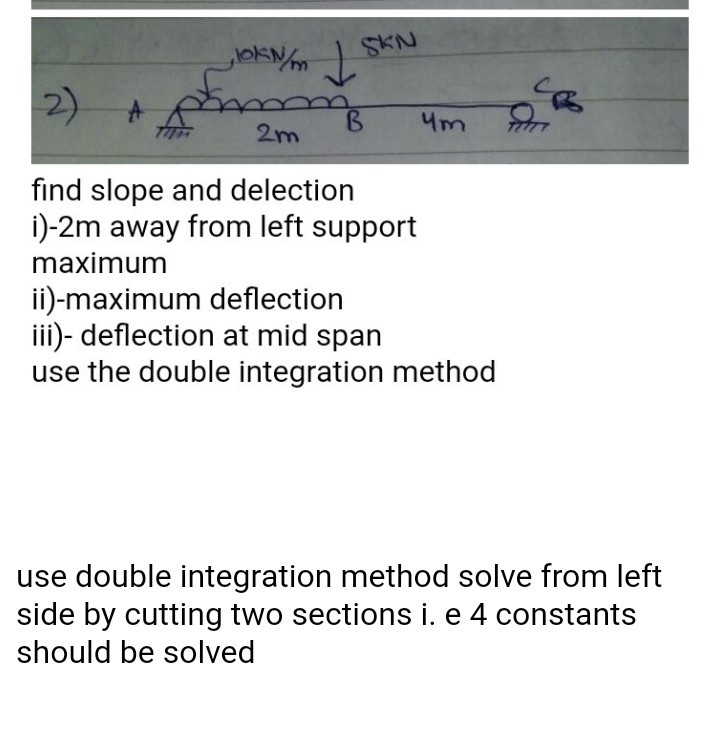 Solved 2) 2m find slope and delection i)-2m away from left | Chegg.com
