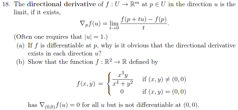 Solved The directional derivative of f: U rightarrow R^m at | Chegg.com