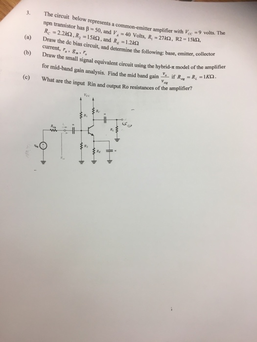 Solved The circuit below represents a common-emitter | Chegg.com