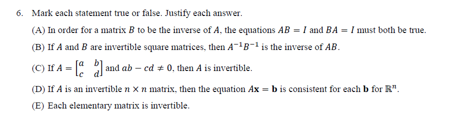 Solved Mark each statement true or false. Justify each | Chegg.com