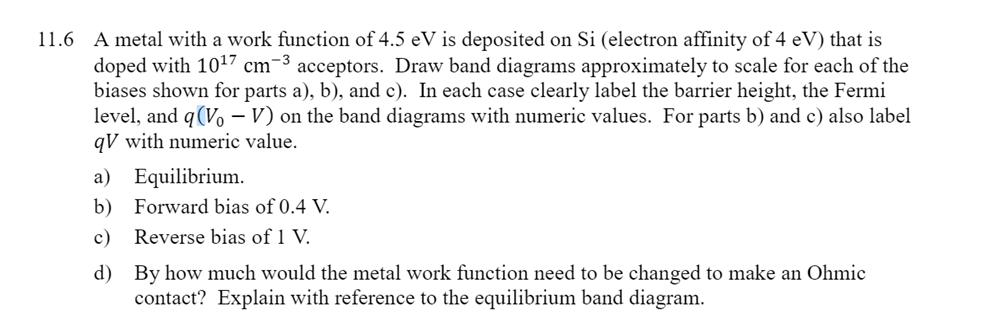 Solved A metal with a work function of 4.5 eV is deposited | Chegg.com