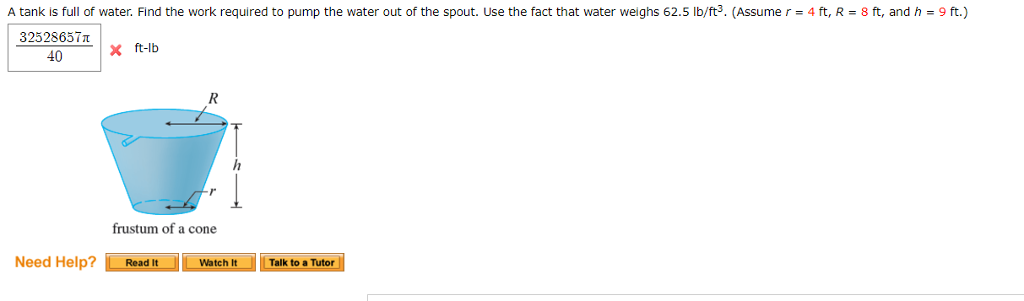 Solved A tank is full of water. Find the work required to | Chegg.com