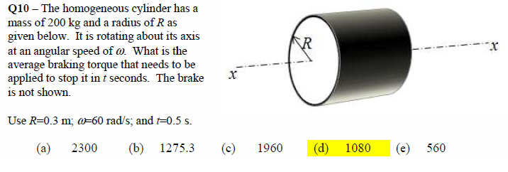 The homogeneous cylinder has a mass of 200 kg and a | Chegg.com