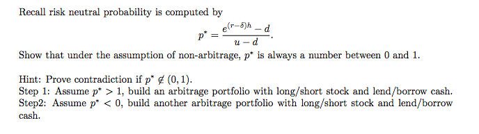 Solved Recall risk neutral probability is computed by u-d | Chegg.com