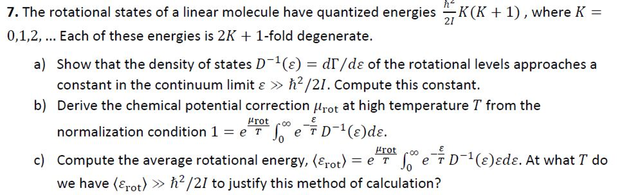 The rotational states of a linear molecule have | Chegg.com