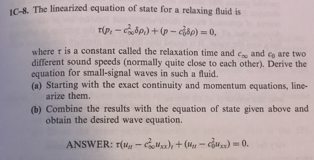1C-8. The linearized equation of state for a relaxing | Chegg.com