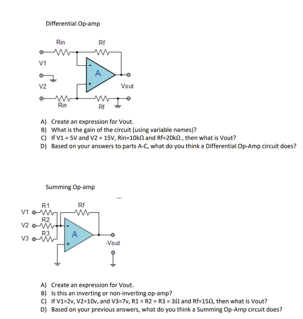 Solved Differential Op-amp Rin V1 V2 Vout Rin A) B) C) D) | Chegg.com