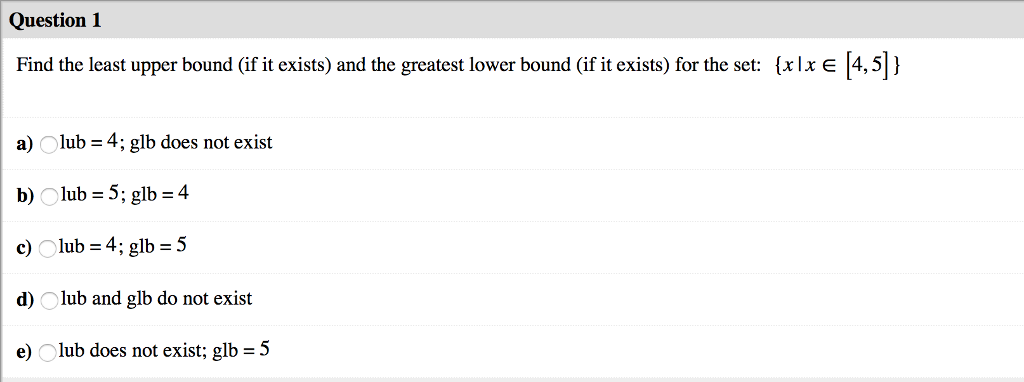 Solved Question 1 Find the least upper bound (if it exists) | Chegg.com