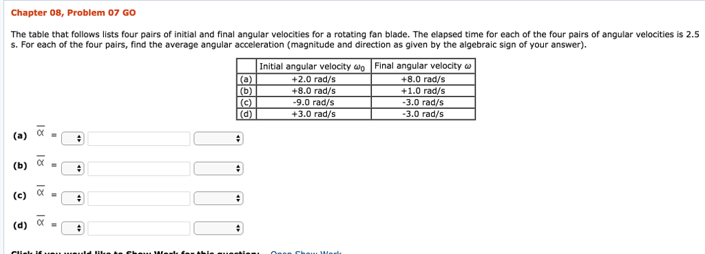 Solved Chapter 08, Problem 07 GO The table that follows | Chegg.com