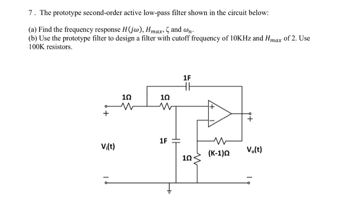 Solved 7. The prototype second-order active low-pass filter | Chegg.com