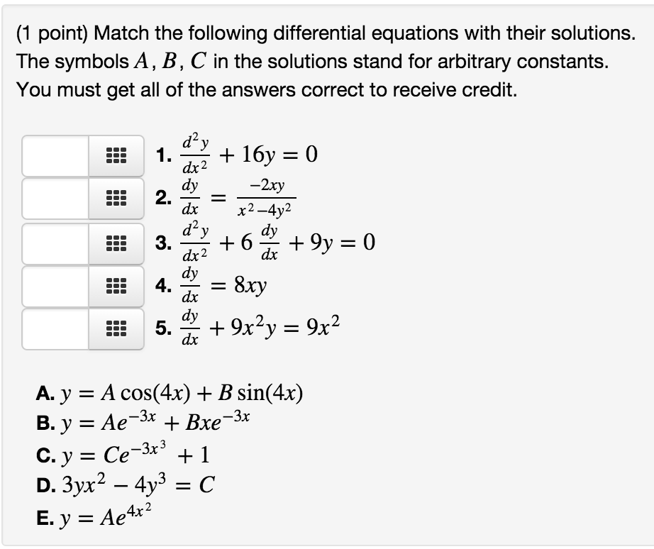 Solved Match The following differential equations with their | Chegg.com Solved Match The following differential equations with their | Chegg.com