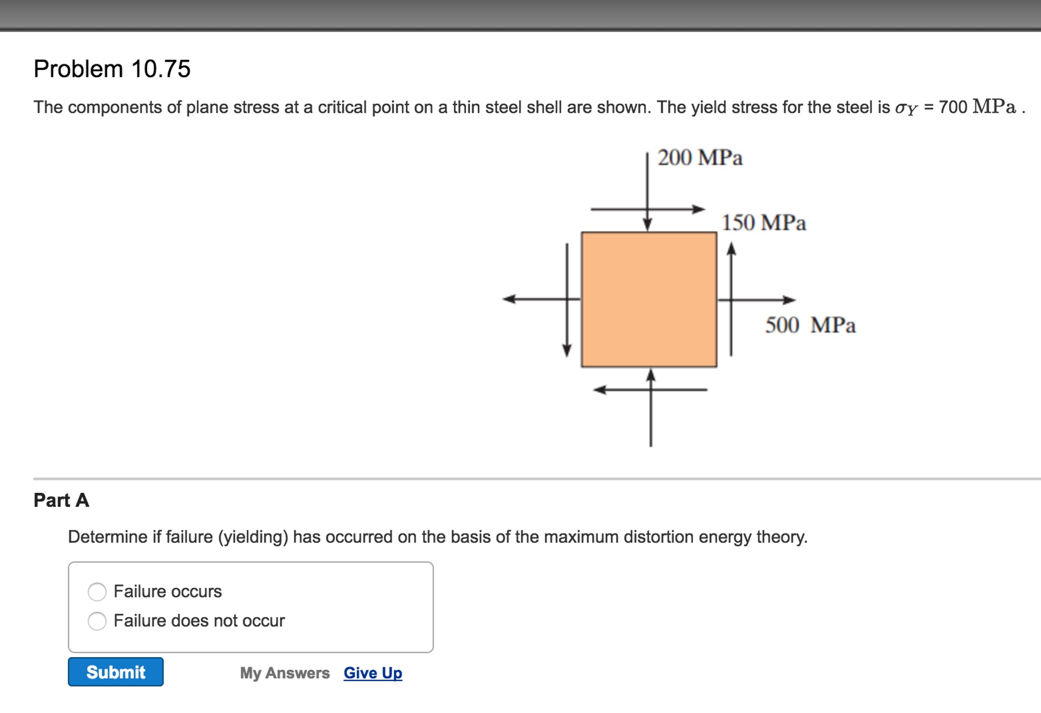 Solved The components of plane stress at a critical point on | Chegg.com
