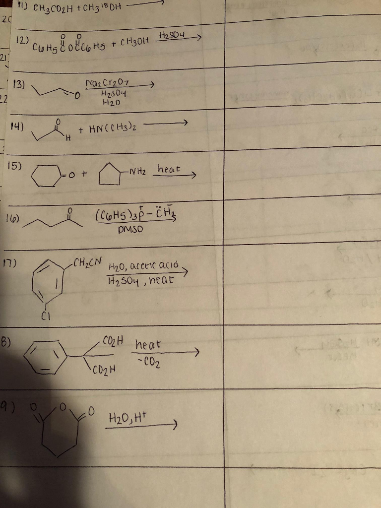 Solved tリCH3CO2 H t CH3 18DH-ㄧㄧㄧㄣ 20 21 13) 2 H20 -> | Chegg.com