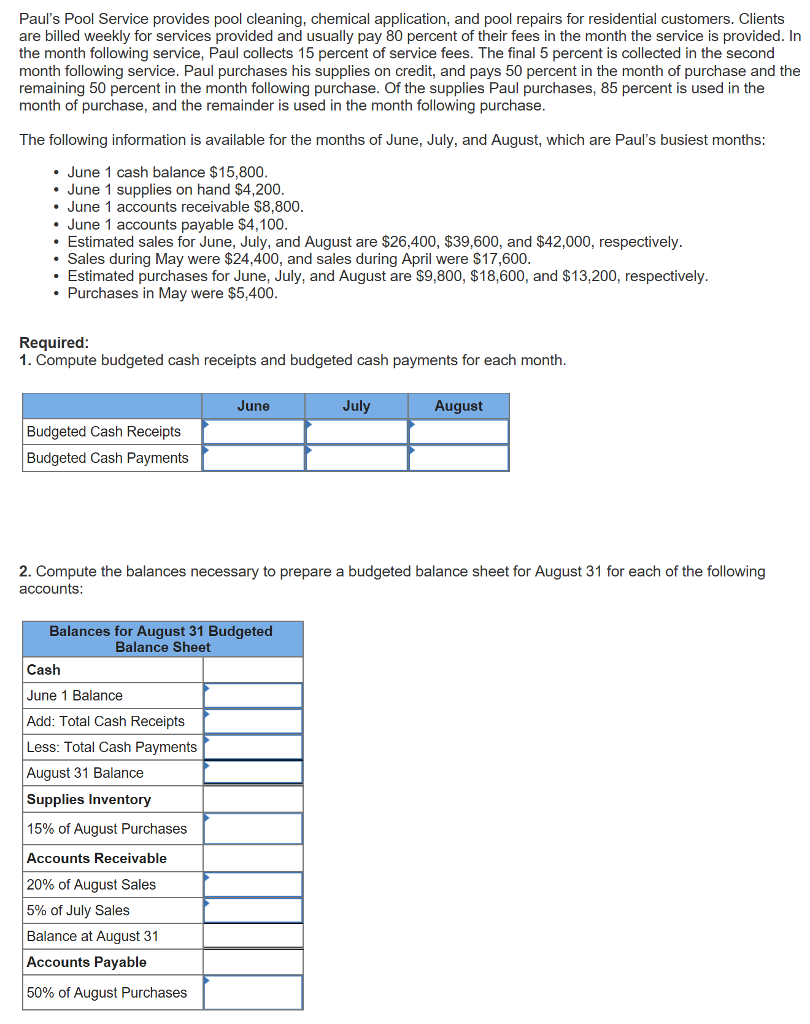 Solved Paul's Pool Service provides pool cleaning, chemical | Chegg.com