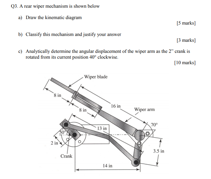 Solved Q3. A rear wiper mechanism is shown below a) Draw the | Chegg.com