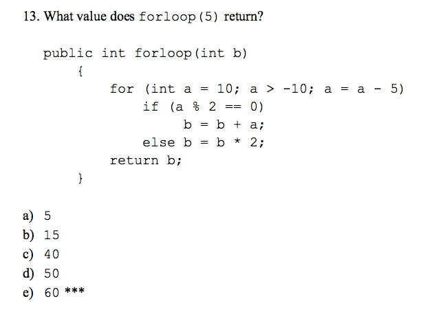 Solved What value does for loop (5) return? public int for | Chegg.com