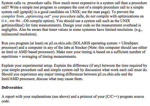 System calls vs. procedure calls: How much more | Chegg.com
