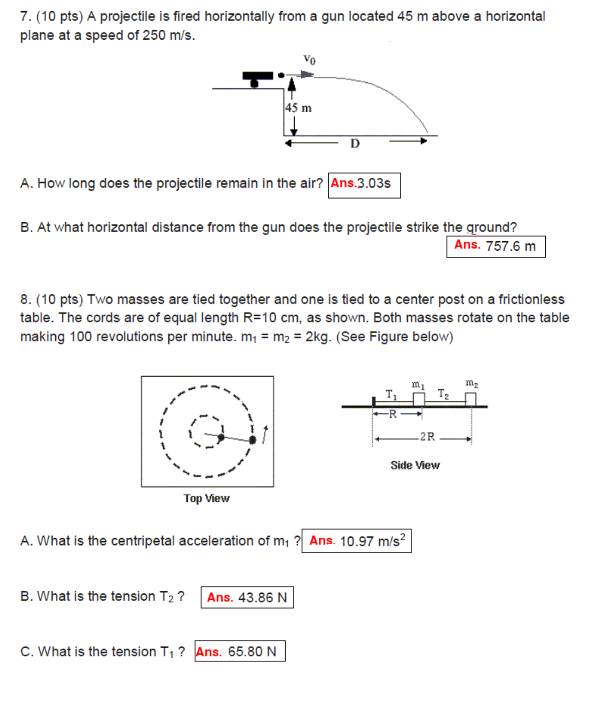 Solved A projectile is fired horizontally from a gun located | Chegg.com