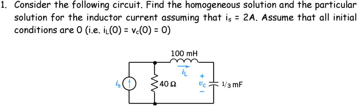 Solved Consider the following circuit. Find the homogeneous | Chegg.com