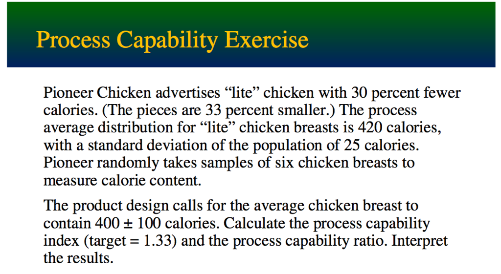 Solved Process Capability Exercise Pioneer Chicken | Chegg.com