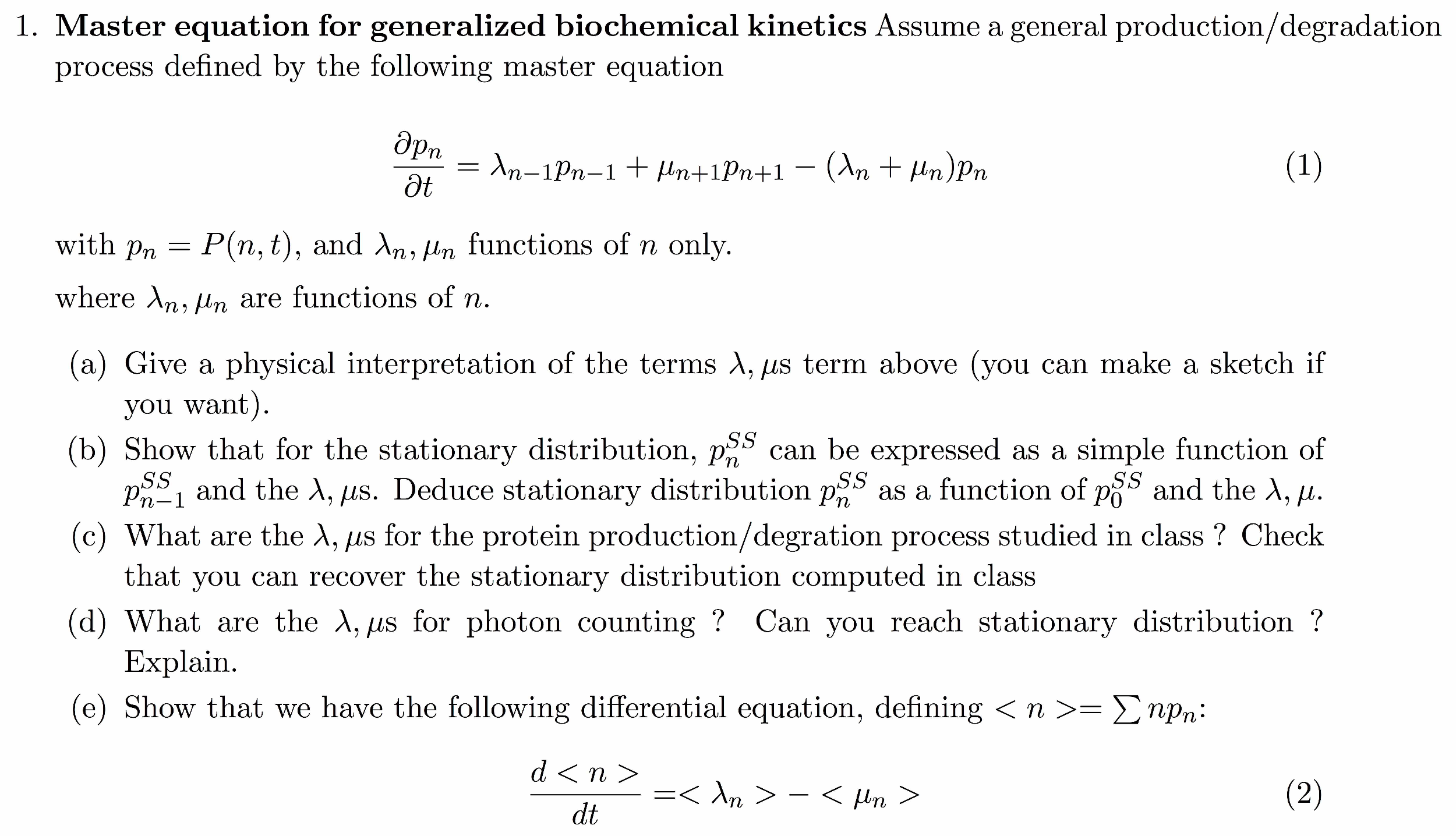 Master equation for generalized biochemical kinetics | Chegg.com