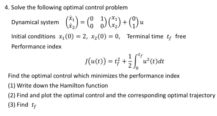 Solved Solve the following optimal control problem Dynamical | Chegg.com