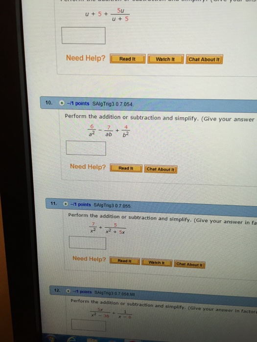 Solved Perform the addition or subtraction and simplify. | Chegg.com Solved Perform the addition or subtraction and simplify. | Chegg.com