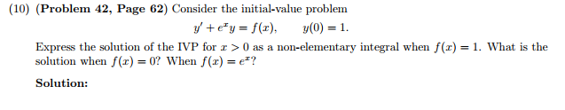 Solved (10) (Problem 42, Page 62) Cosider the initial-value | Chegg.com