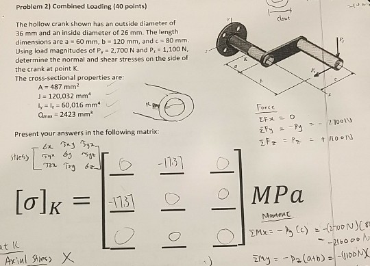 Solved Problem 2) Combined Loading (40 points) The hollow | Chegg.com