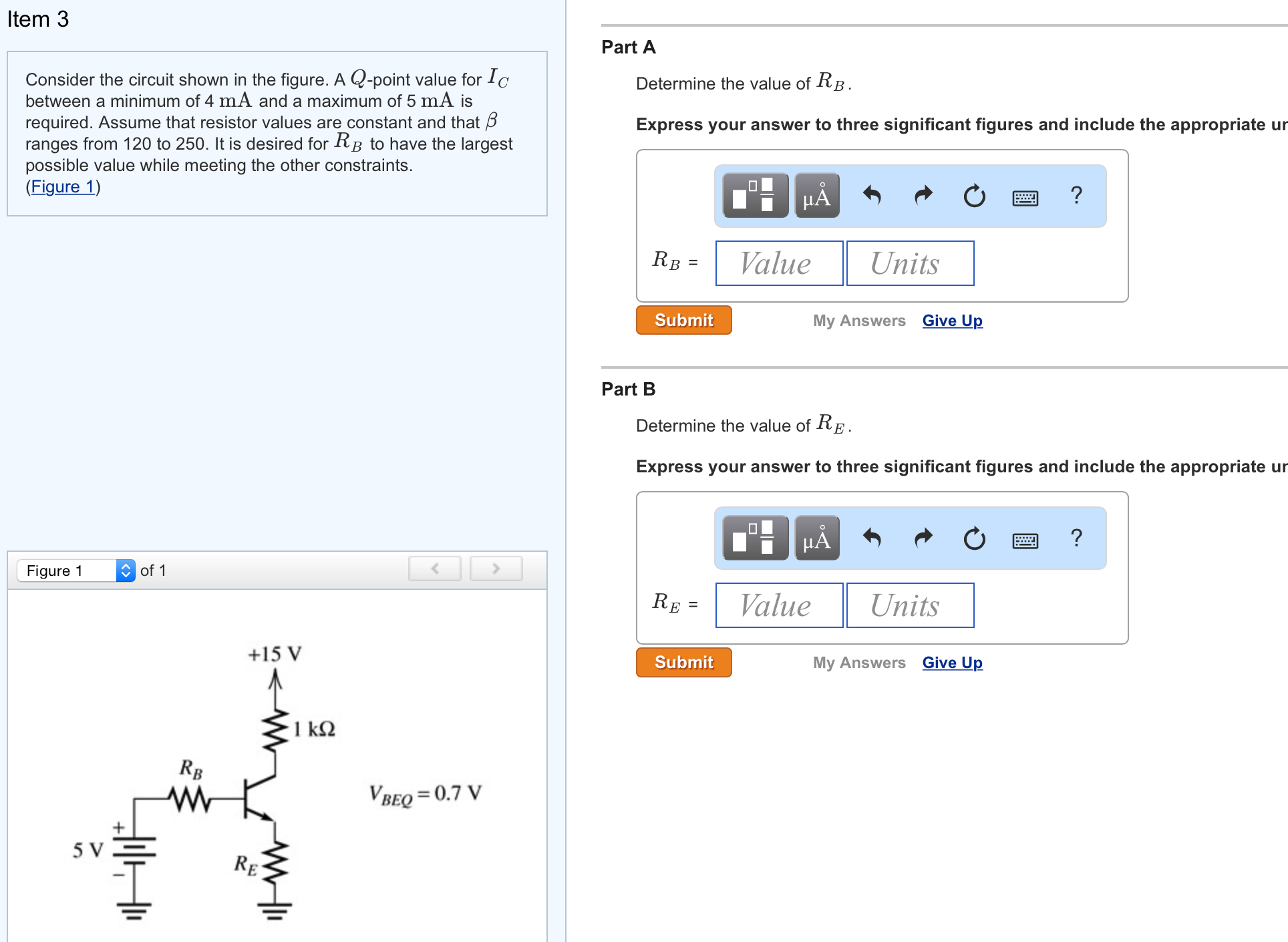 Solved Consider the circuit shown in the figure. A Q-point | Chegg.com
