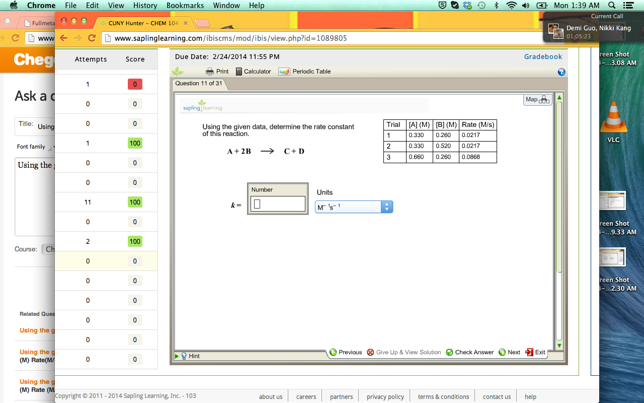 Solved Using the given data, determine the rate constant of | Chegg.com