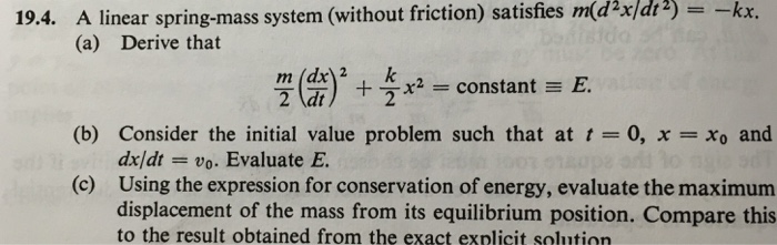 Solved A linear spring - mass system (without friction) | Chegg.com
