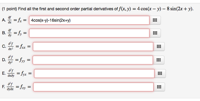 Solved (1 point) Find all the first and second order partial | Chegg.com