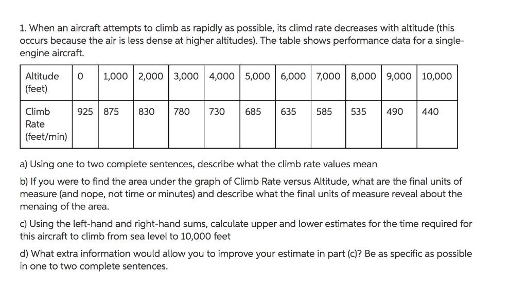 Solved 1. When an aircraft attempts to climb as rapidly as | Chegg.com
