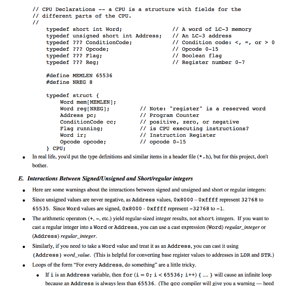 C. Project You are to implement of a simple | Chegg.com