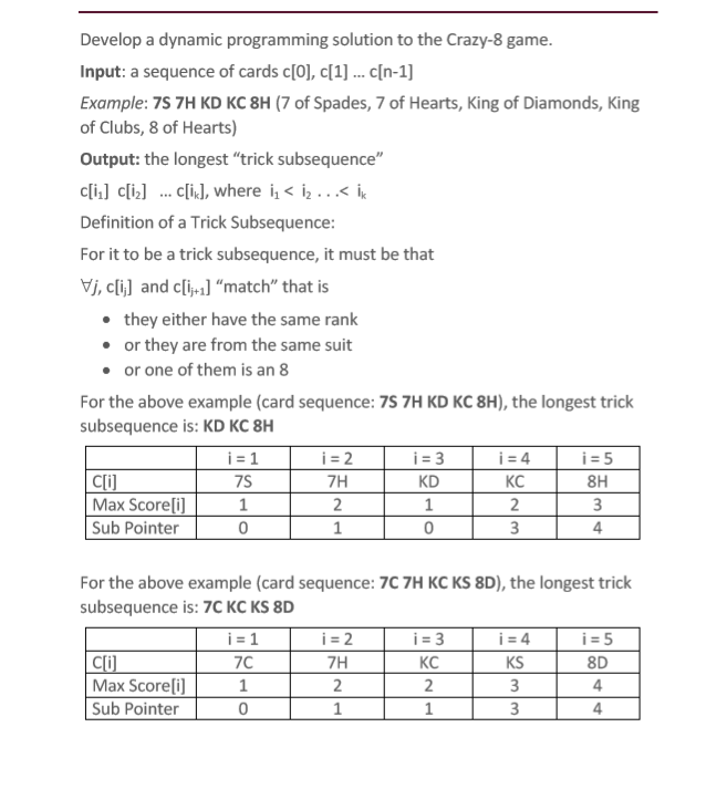 Solved Develop a dynamic programming solution to the Crazy-8 | Chegg.com