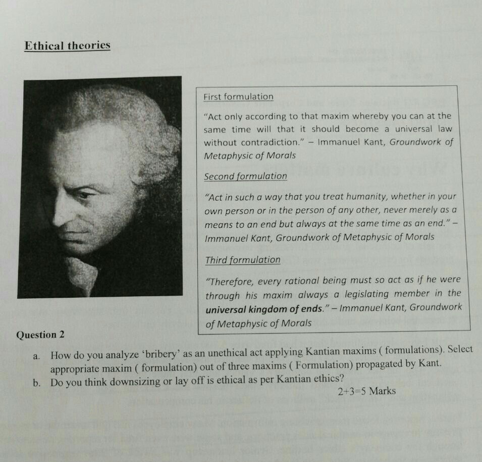 Solved Ethical theories First formulation "Act only | Chegg.com