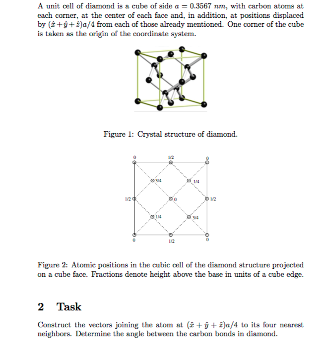 Solved A unit cell of diamond is a cube of side a 0.3567 nm, | Chegg.com