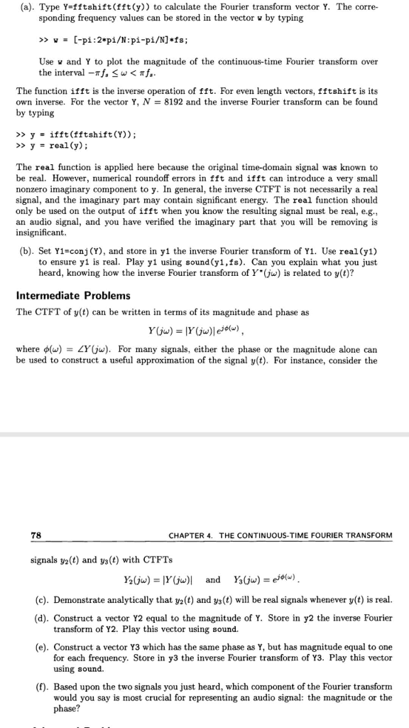 Solved (a). Type Yzfftshift (fft (y)) to calculate the | Chegg.com
