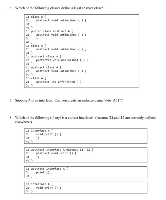 Solved 6. Which of the following classes define a legal | Chegg.com